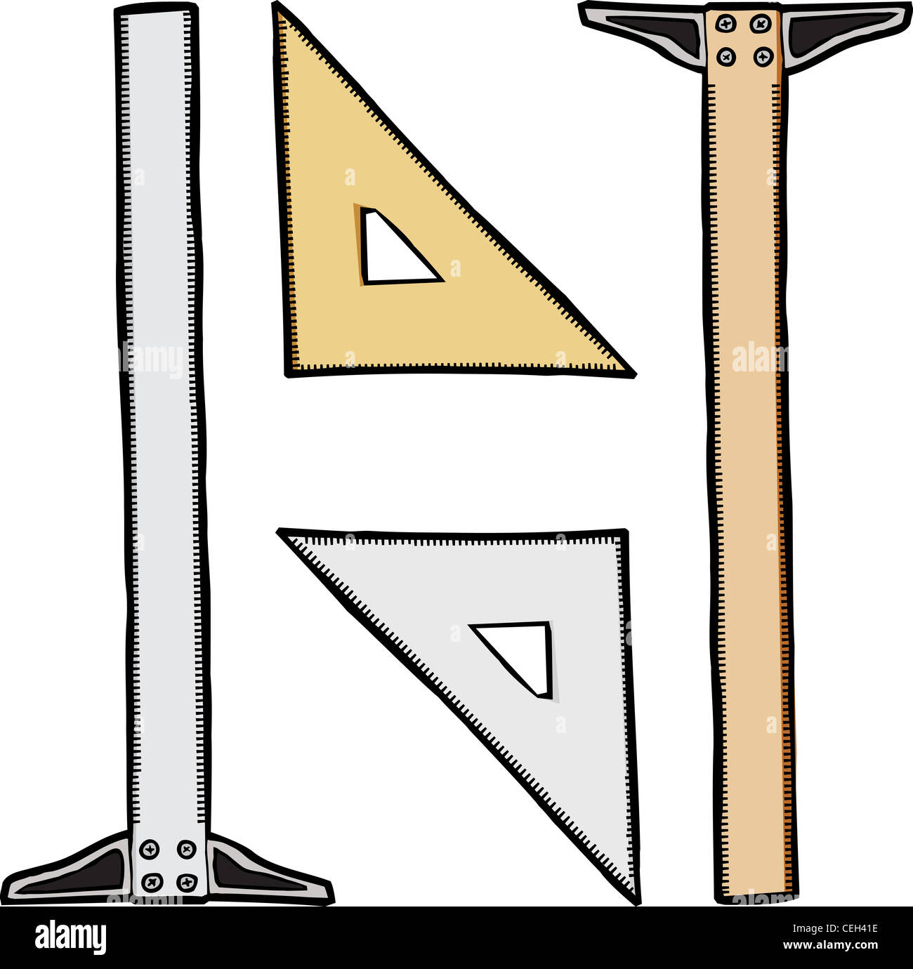 Generic clear and wooden drafting triangle and t-square Stock Photo - Alamy