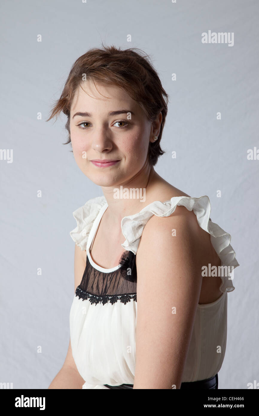 Pretty white woman looking at the camera with a pleasing, happy smile ...