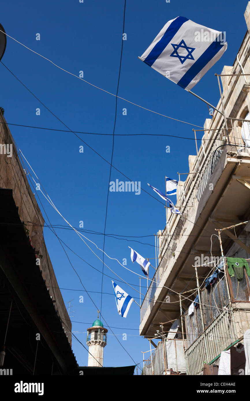 Israeli flags fluttering over the Old City of Jerusalem Stock Photo - Alamy