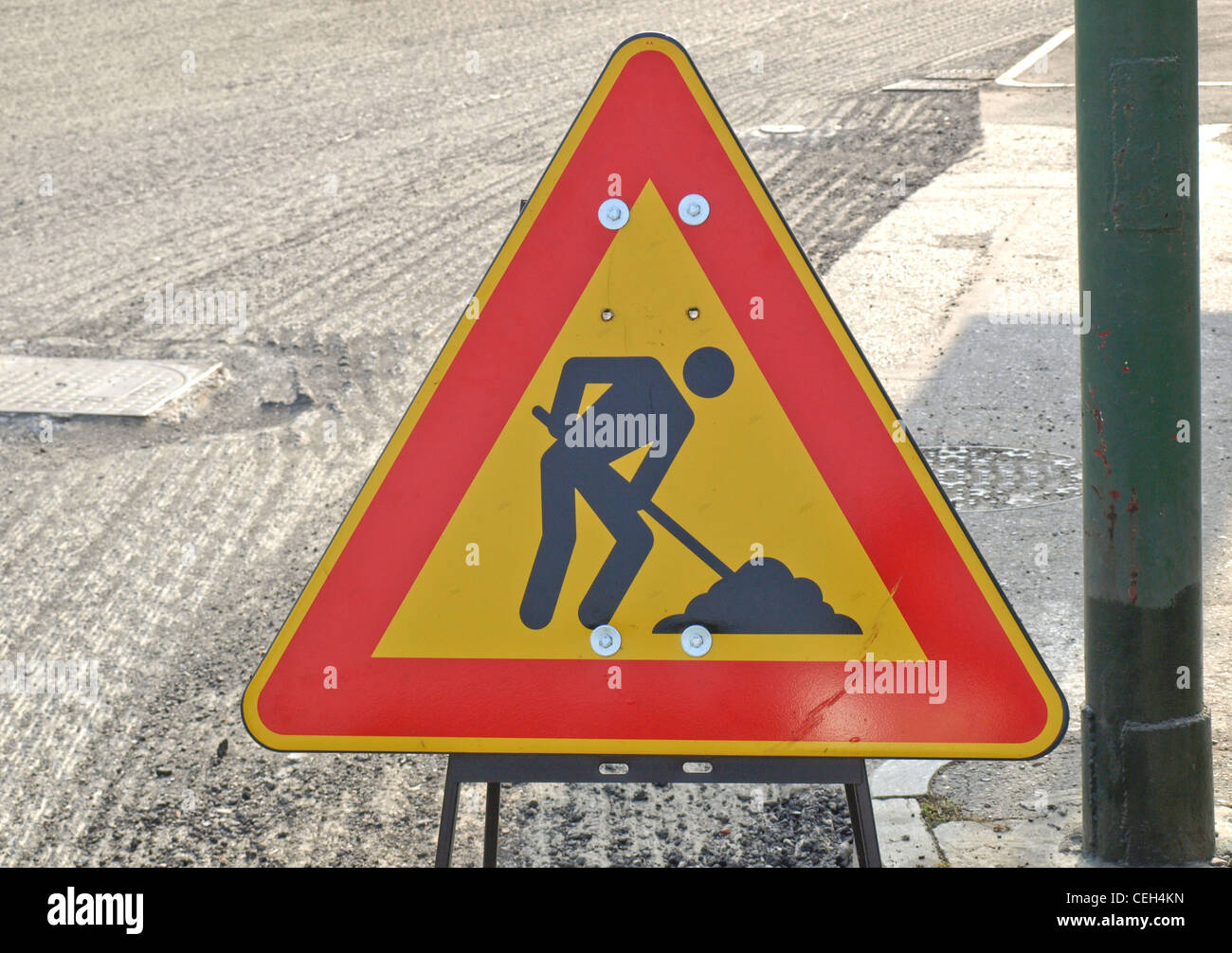 Road works traffic sign for construction site Stock Photo - Alamy