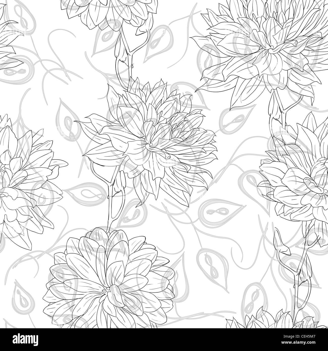Hand drawn floral wallpaper with set of different flowers Stock Photo ...