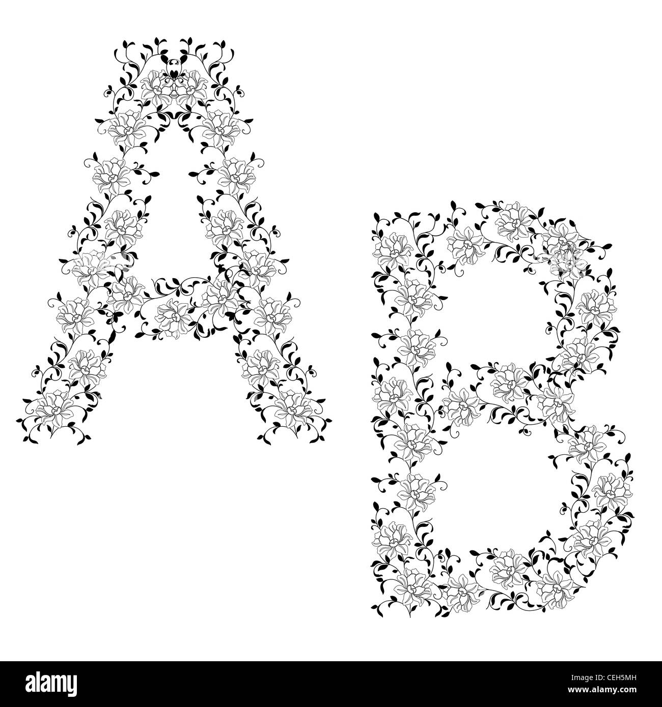Hand drawing ornamental alphabet. Letter AB Stock Photo - Alamy