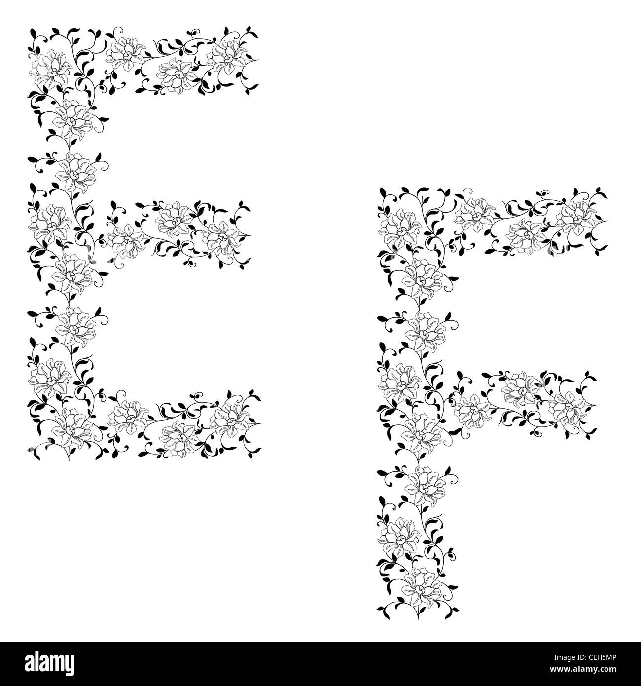 Hand drawing ornamental alphabet. Letter EF Stock Photo - Alamy