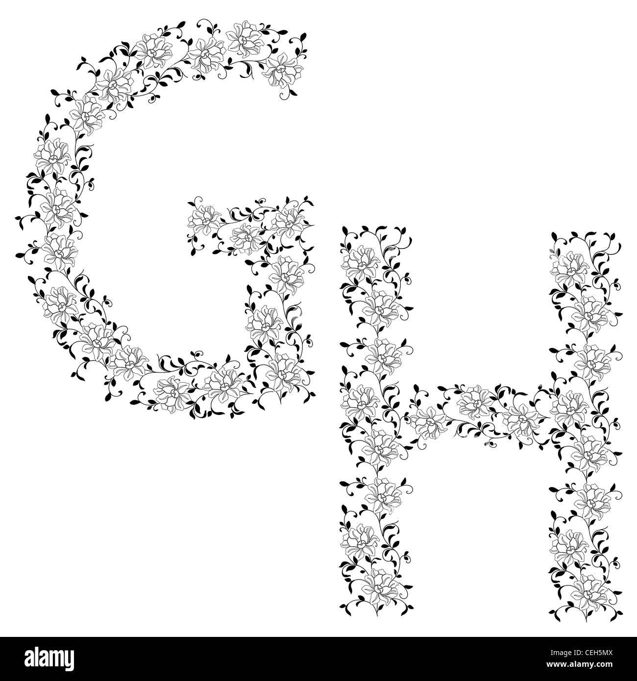 Hand drawing ornamental alphabet. Letter GH Stock Photo - Alamy