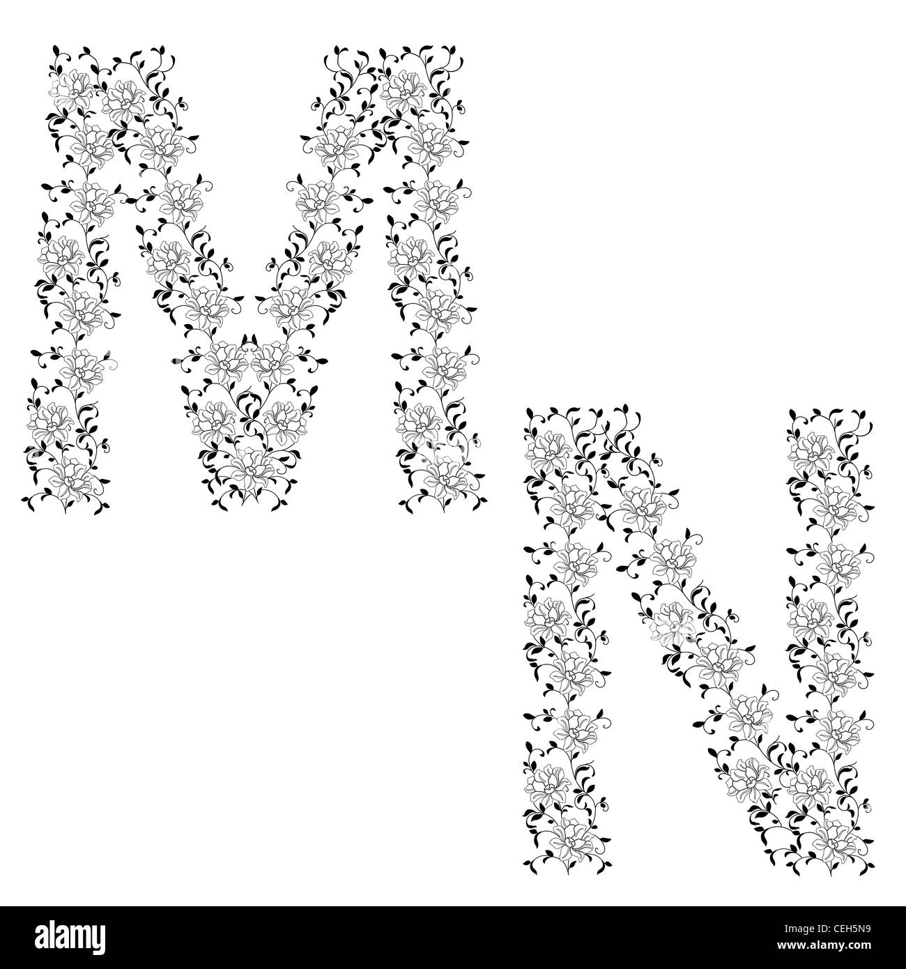 Hand drawing ornamental alphabet. Letter MN Stock Photo - Alamy