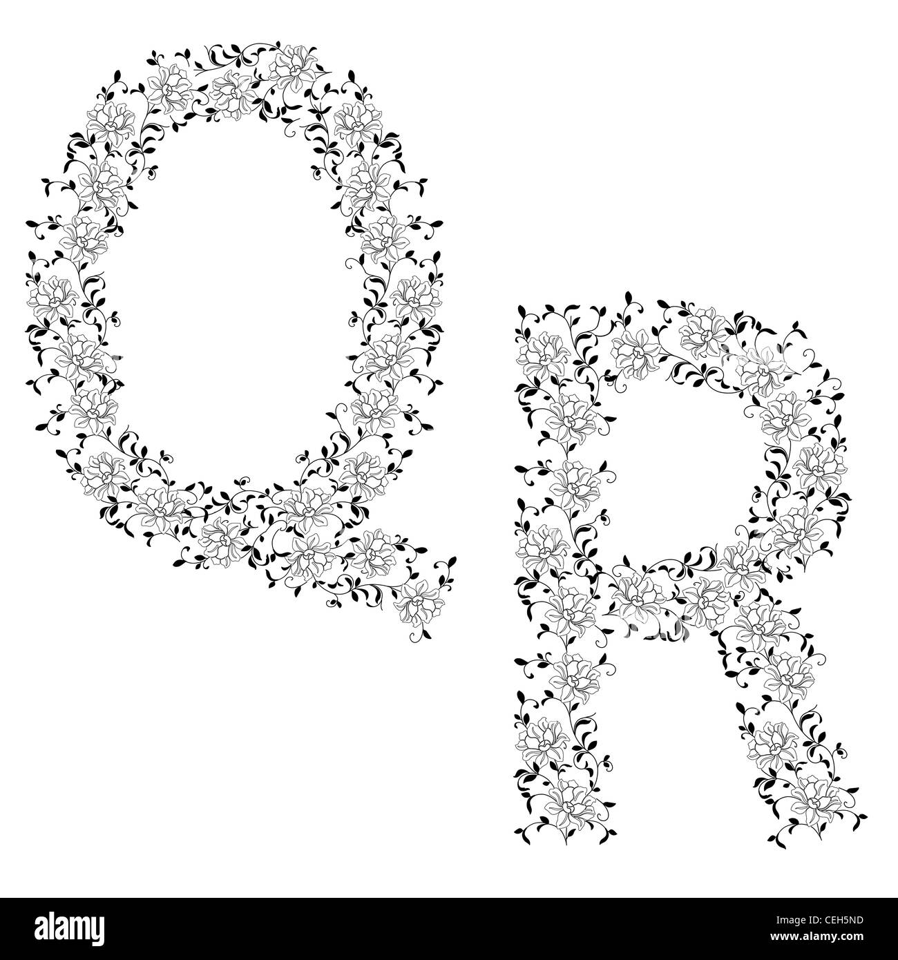 Hand drawing ornamental alphabet. Letter QR Stock Photo - Alamy