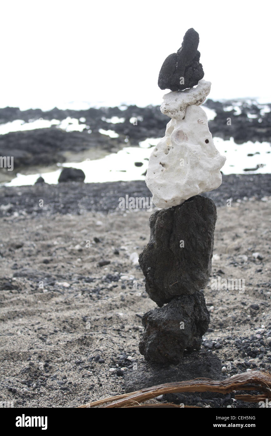 Hawaii Balanced Stacked Rocks Beach Sand Stock Photo - Alamy