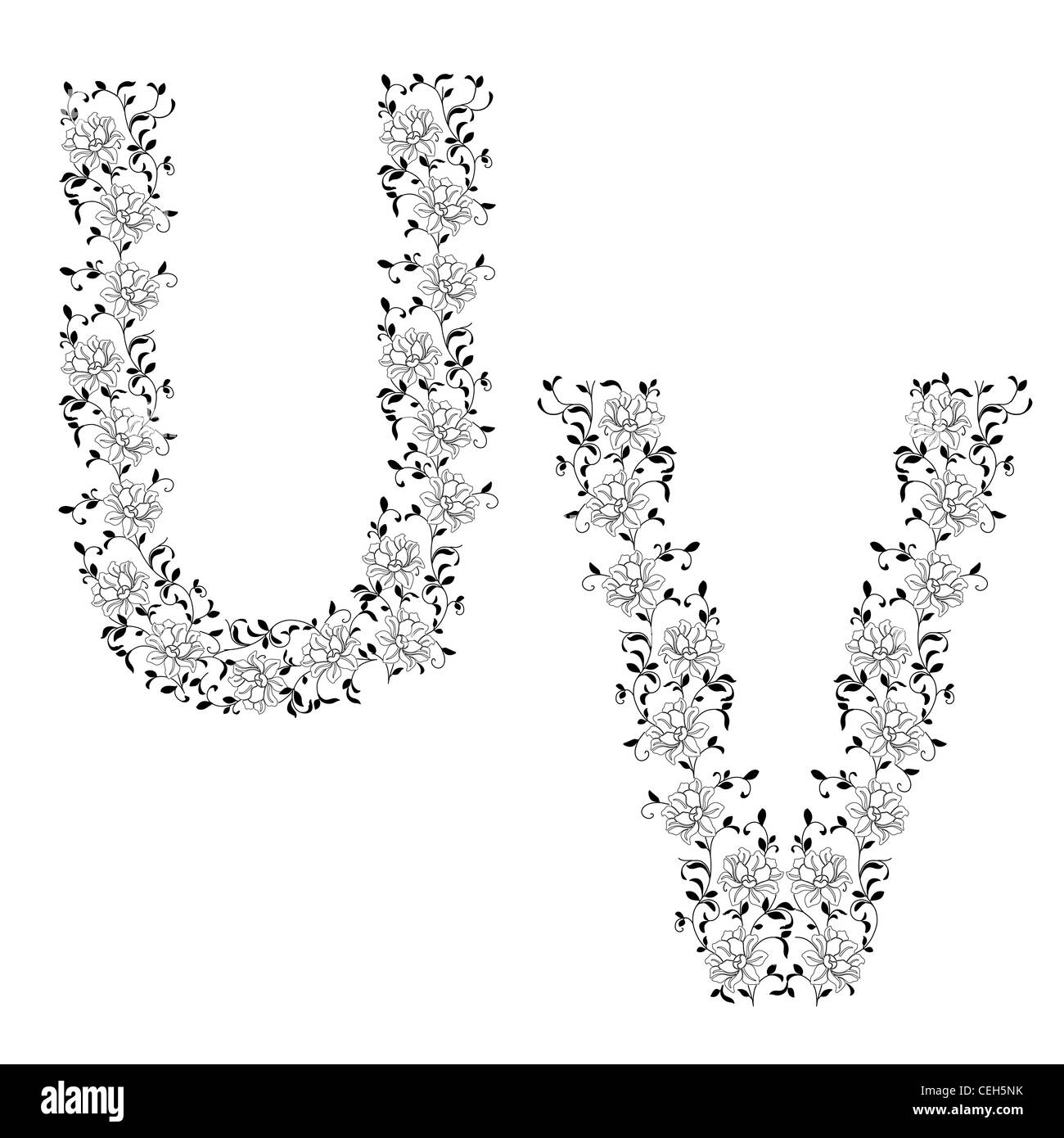 Hand drawing ornamental alphabet. Letter UV Stock Photo - Alamy