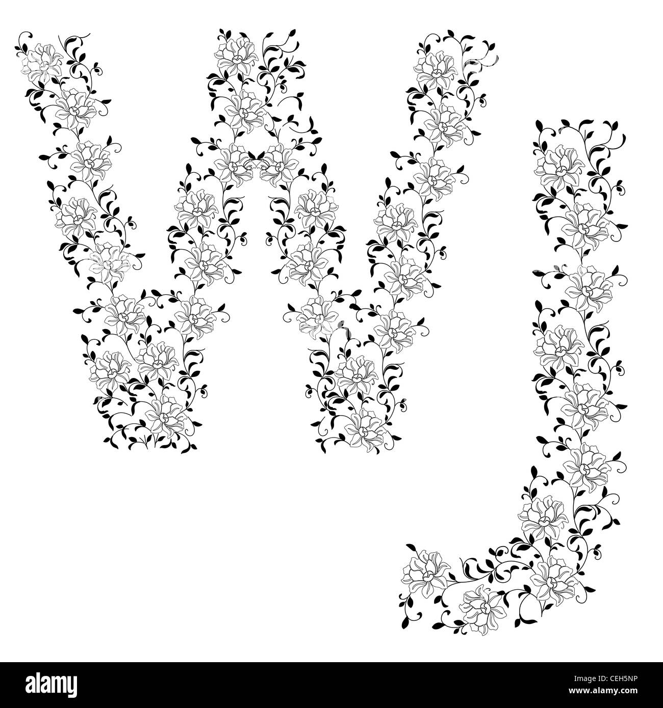 Hand drawing ornamental alphabet. Letter WJ Stock Photo - Alamy