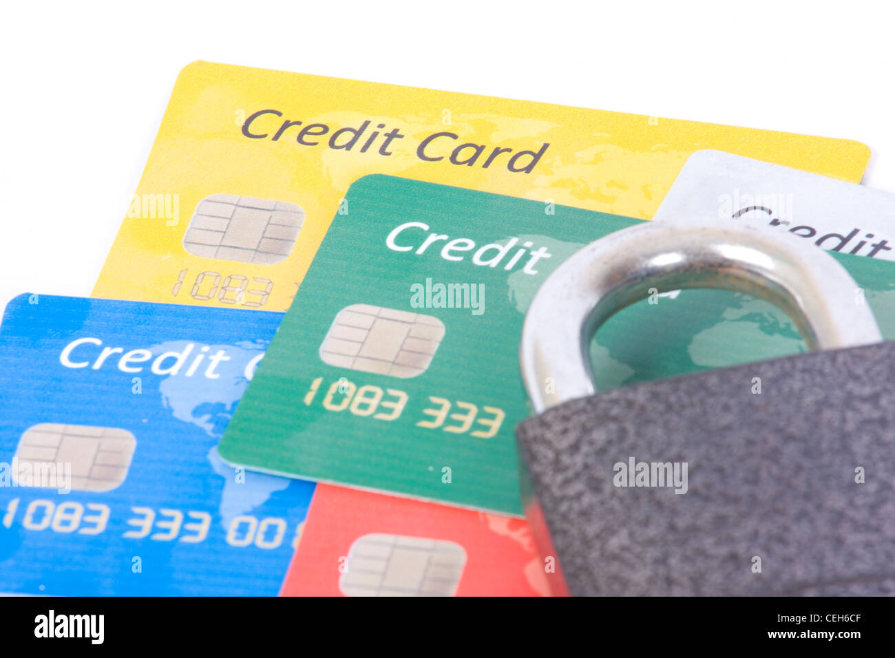 Credit cards and lock, business security background Stock Photo - Alamy