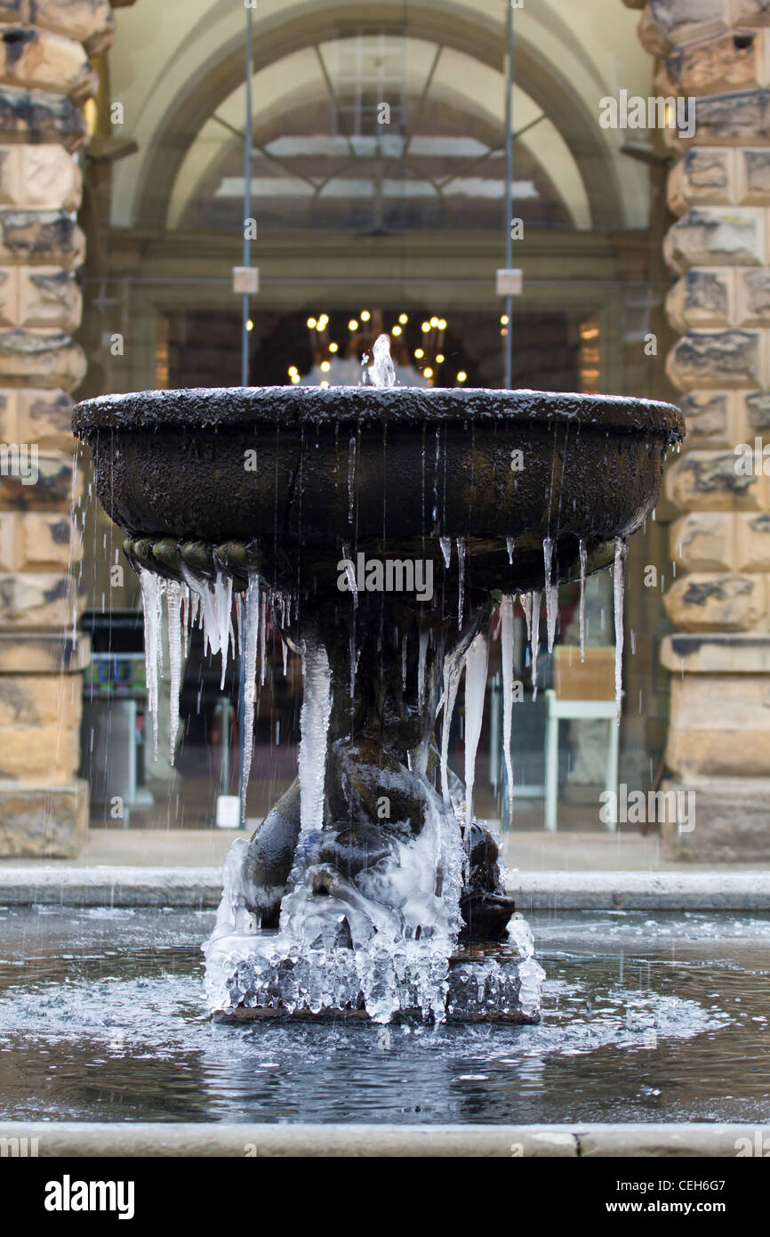 Frozen water down an ornamental water feature in the Stables Courtyard ...