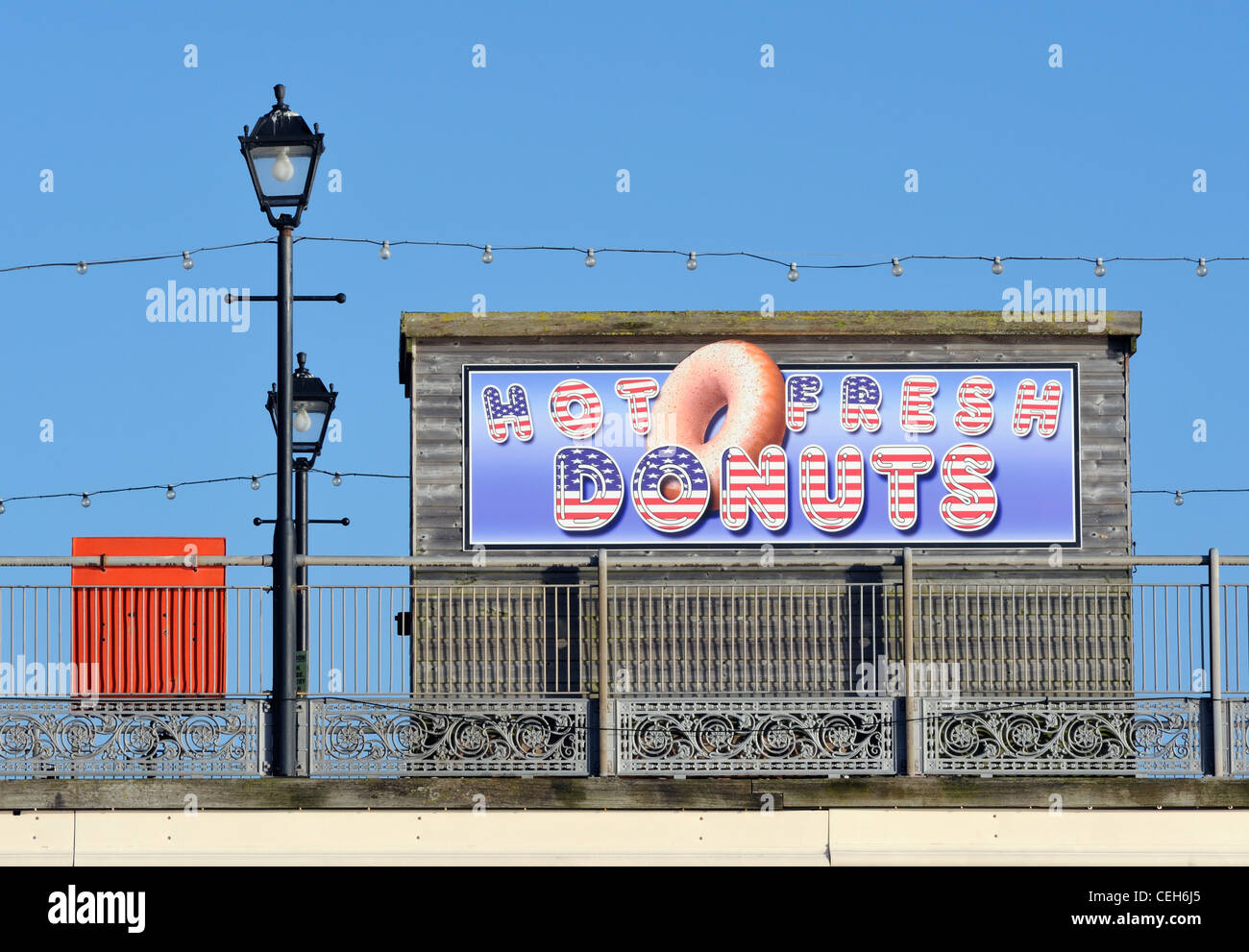American style donut stall on pier in Paignton, Devon, United Kingdom ...