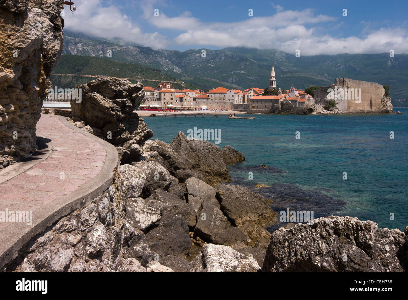 Promenade on the Adriatic Coast line at Budva, Montenegro, Europe Stock ...