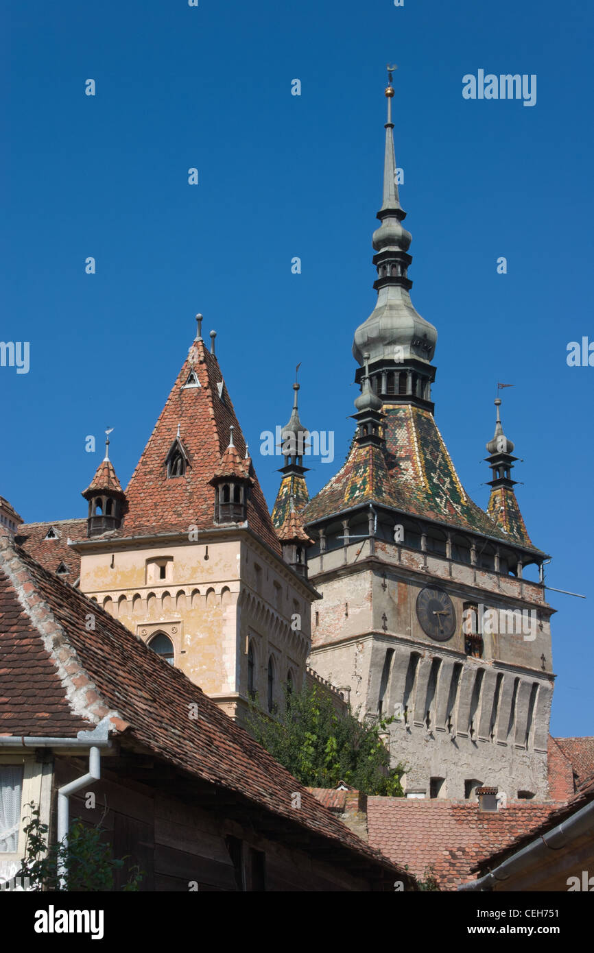 Clock tower in Sighisoara, Transylvania, Romania Stock Photo - Alamy