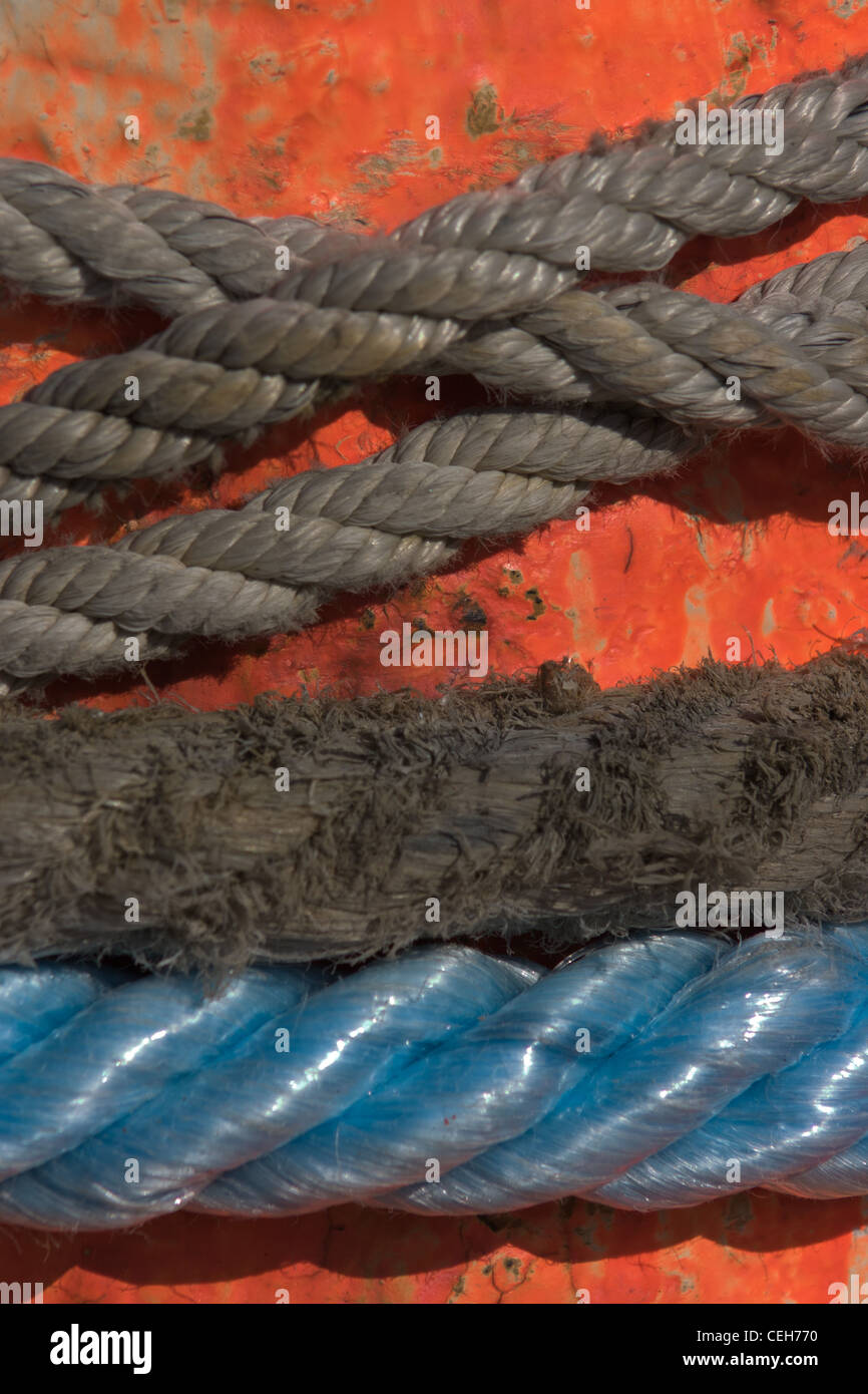 Colored ropes on vibrant orange background Stock Photo - Alamy