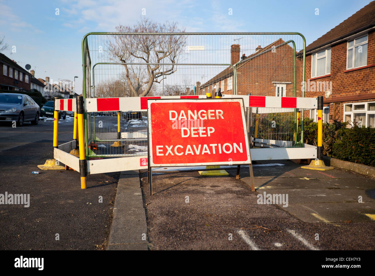 Danger sign on the pavement, London, England, UK Stock Photo - Alamy