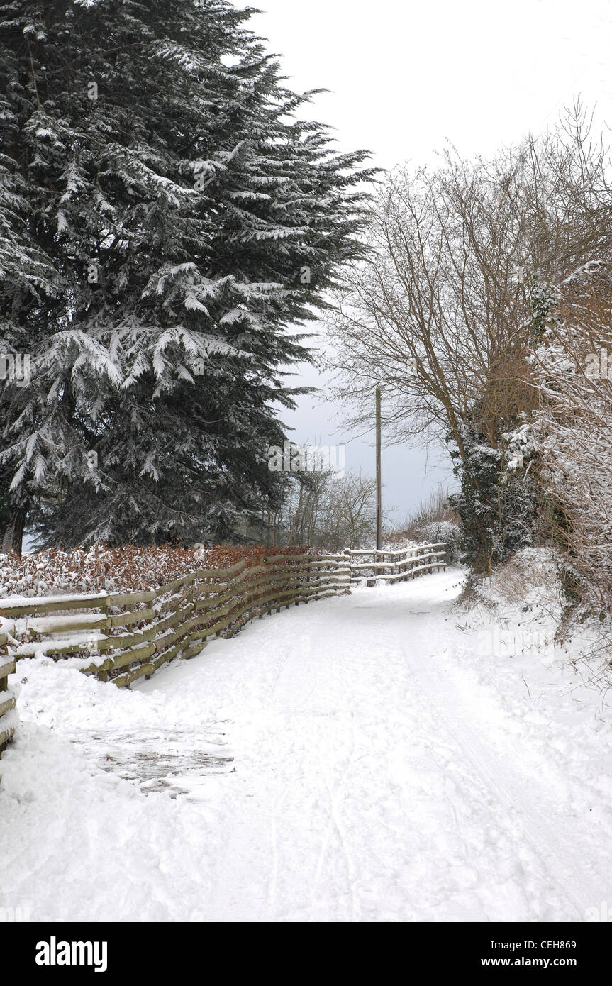 Narrow snow covered lane Stock Photo - Alamy