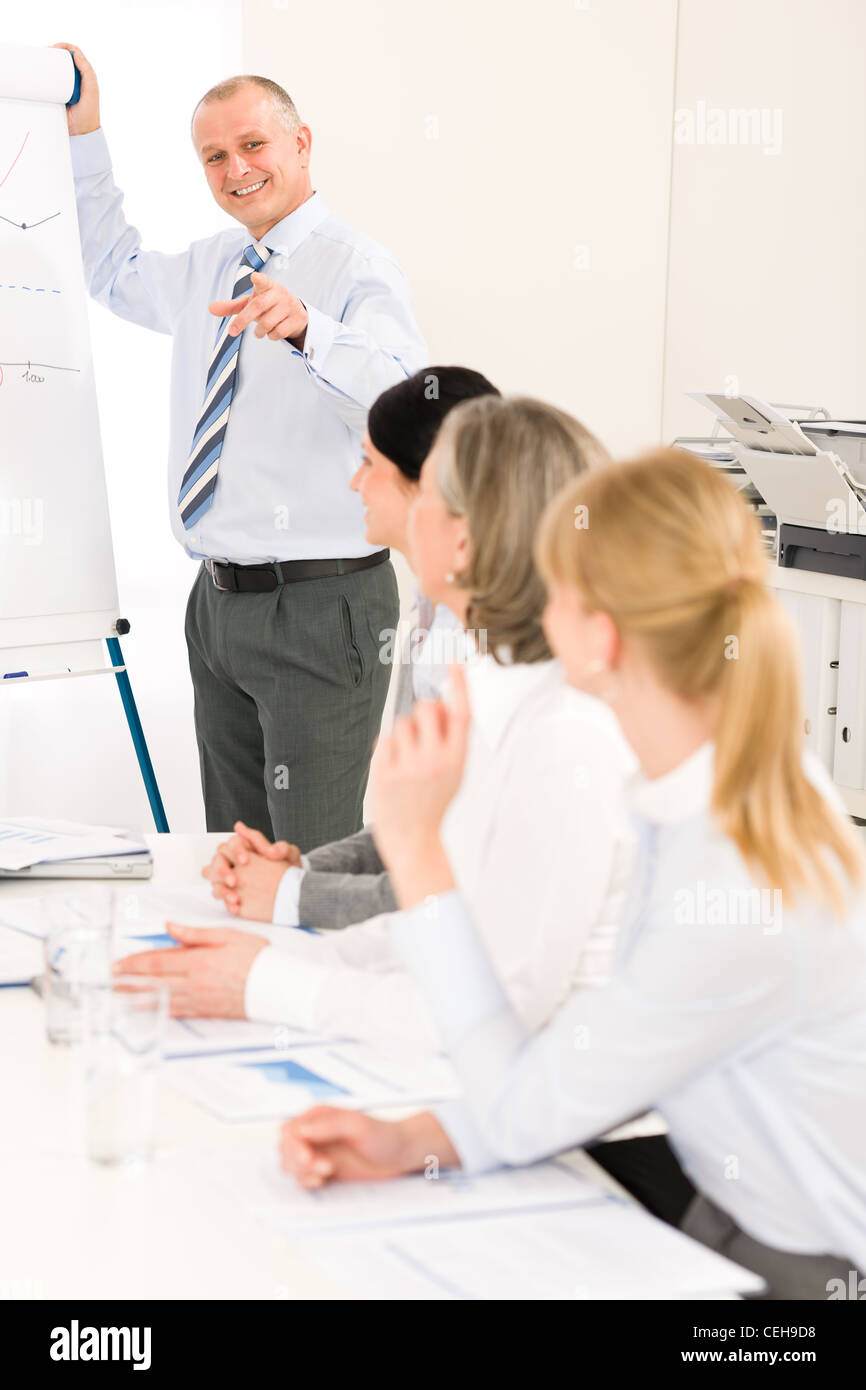 Giving presentation executive businessman during meeting pointing at ...