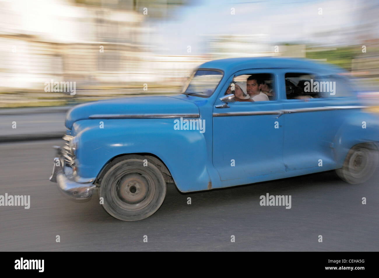 moving old car in Havana, movement, speed, Cuba, Caribbean Stock Photo ...