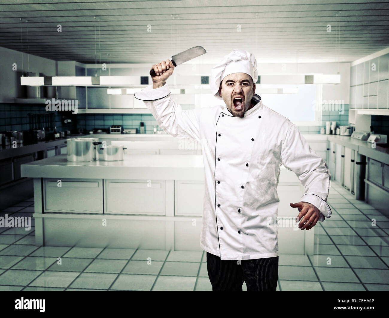portrait of angry chef in modern kitcken Stock Photo - Alamy