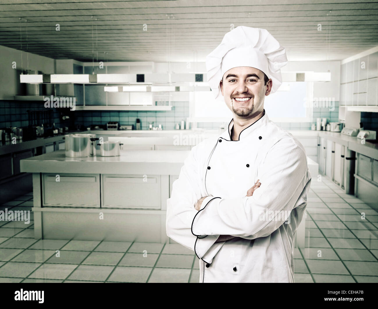 chef portrait and moden kitchen background Stock Photo - Alamy