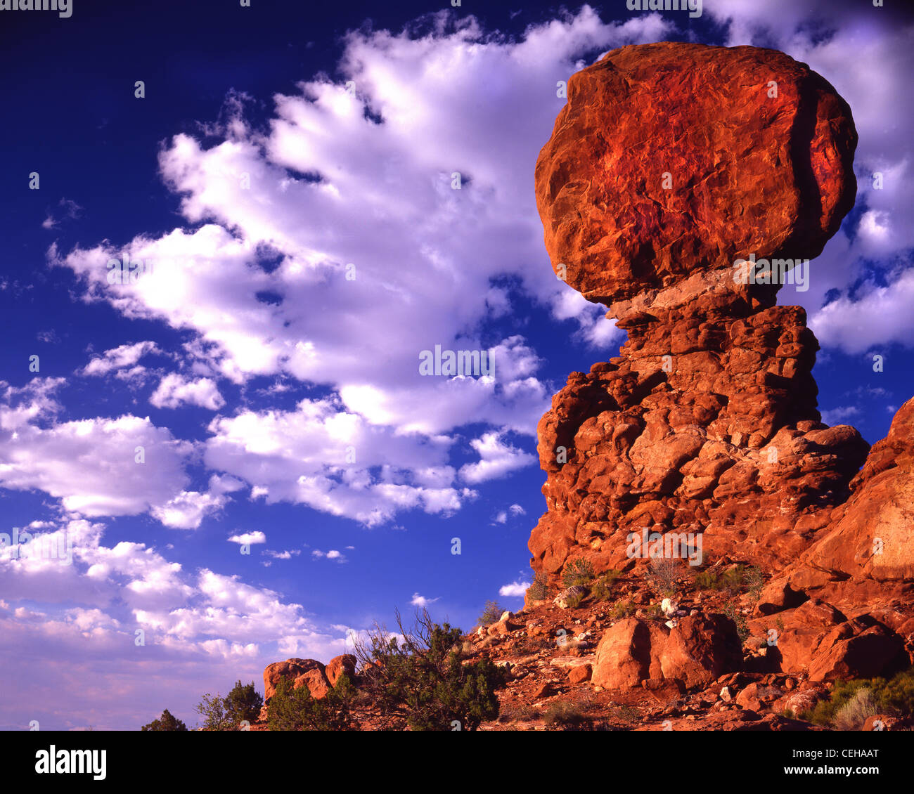Balanced Rock at sunset in Arches National Park, near Moab, Utah, USA ...