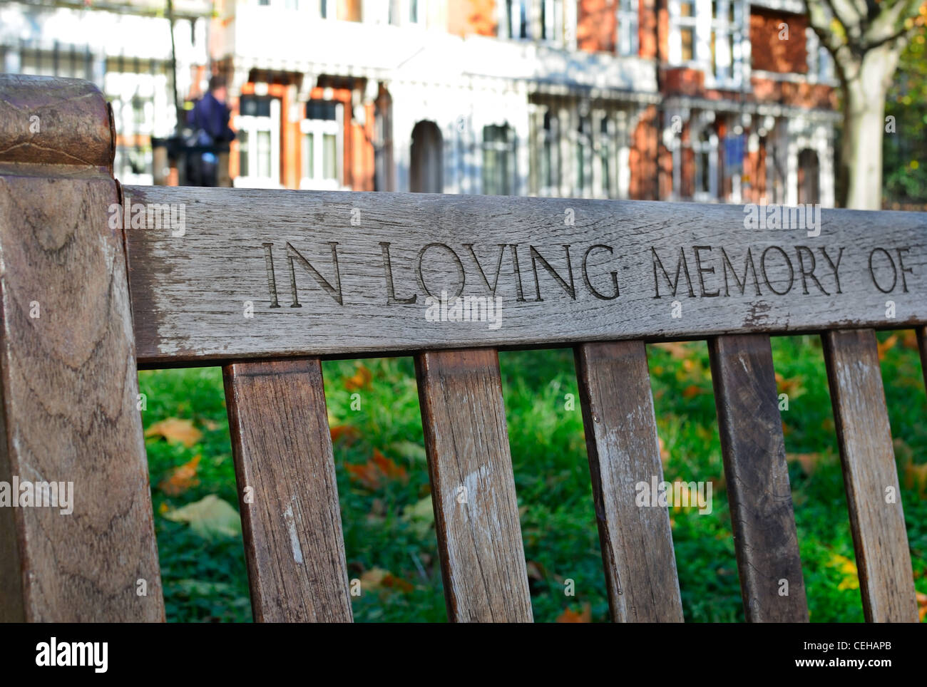 London: carved inscriptions on the benches in the London park ...