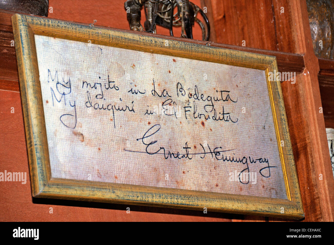 signed board of Ernest Hemingway, Cuba Stock Photo - Alamy