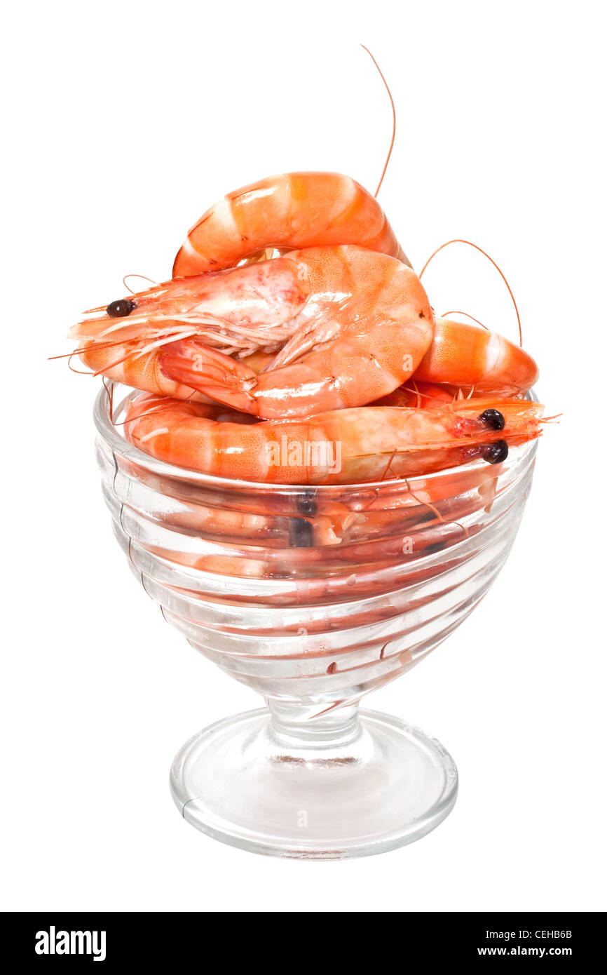 Prawns in a glass salad bowl isolated on white background Stock Photo ...