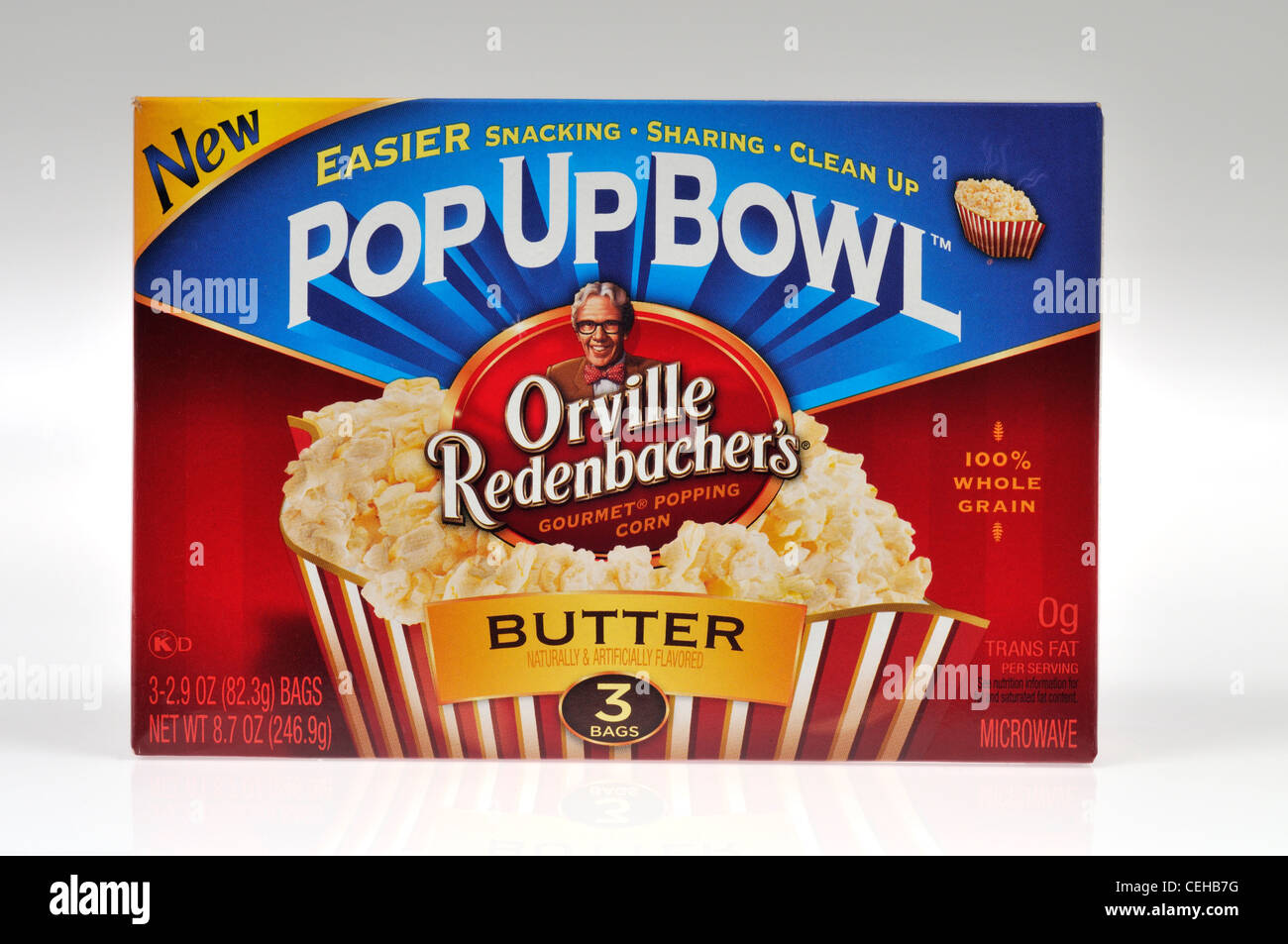 Box of popup bowl microwave popcorn on white background cutout USA ...