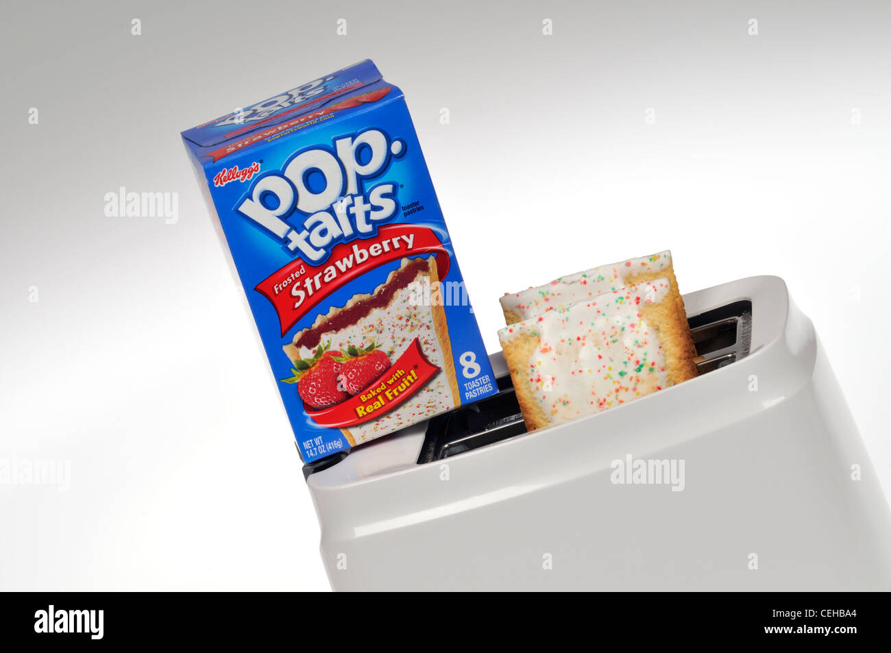 Box of Kellogg's pop-tarts with strawberry toaster pastry in toaster on ...
