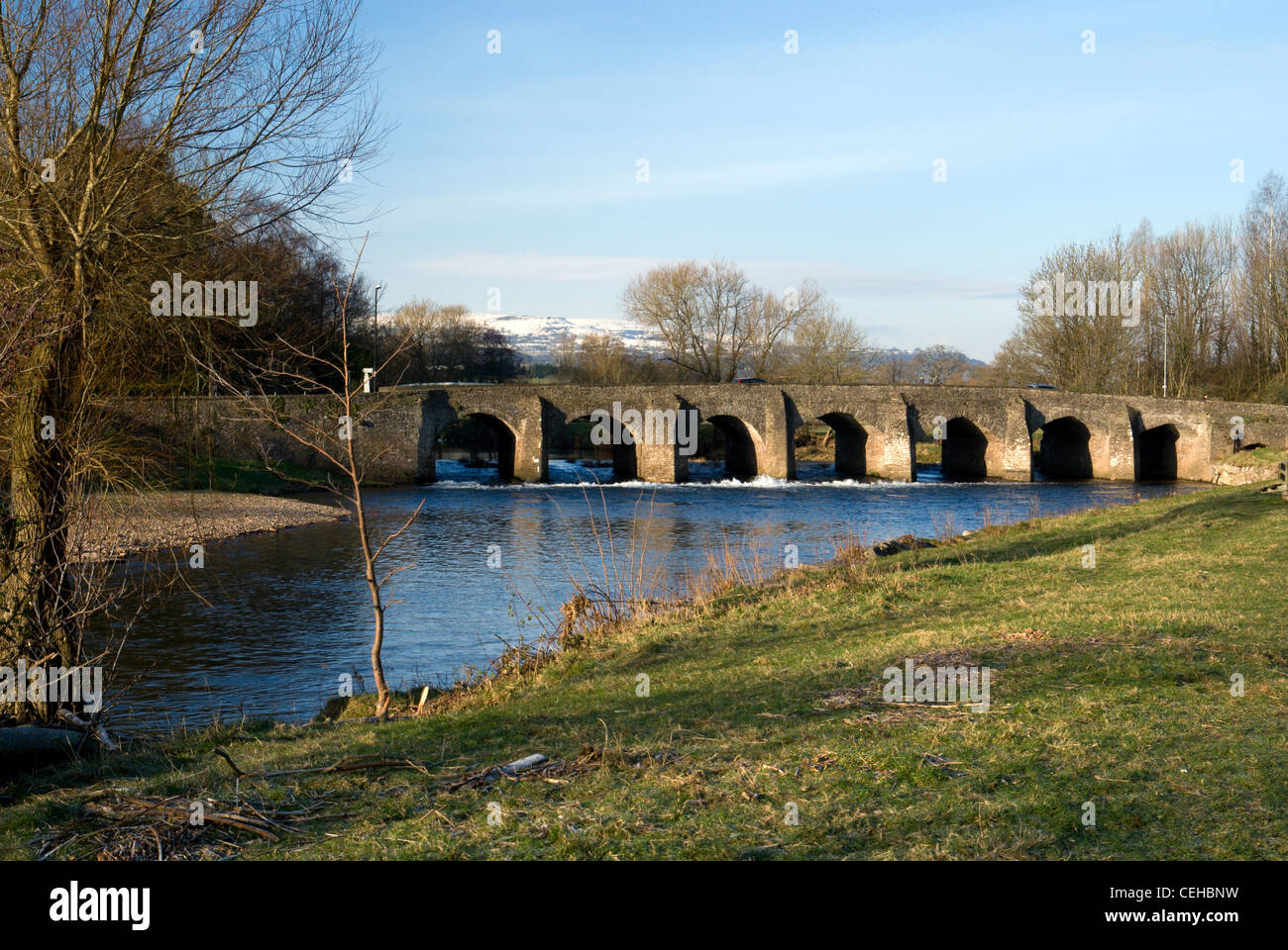 river usk and usk bridge from castle fields abergavenny monmouthshire ...