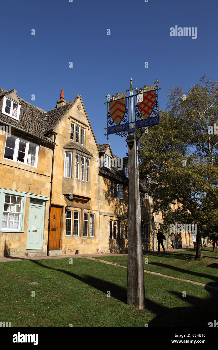 Chipping Campden, town sign and coat of arm. A picturesque town in the ...