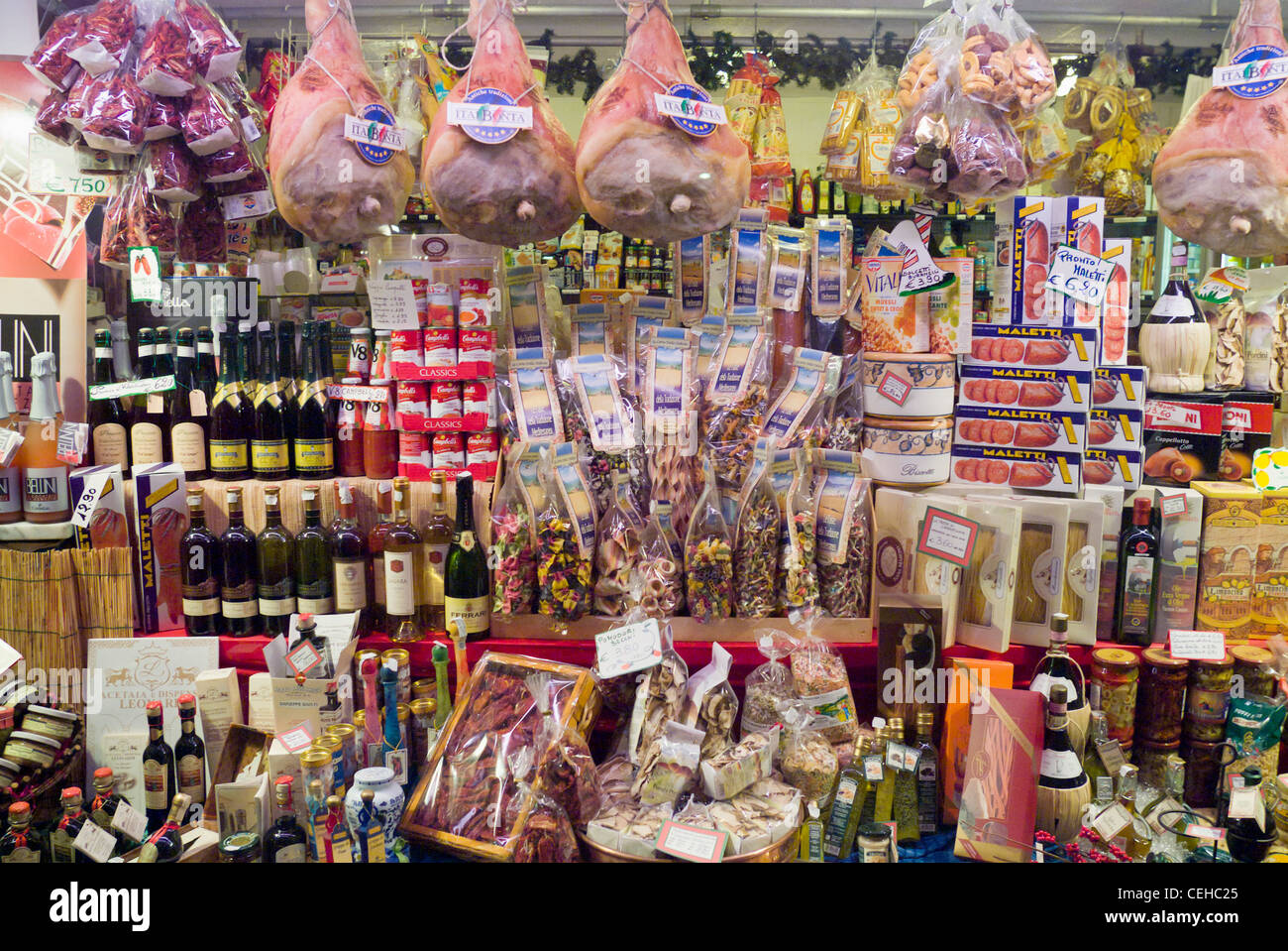 italian food items in a delicatessen deli italy Stock Photo - Alamy