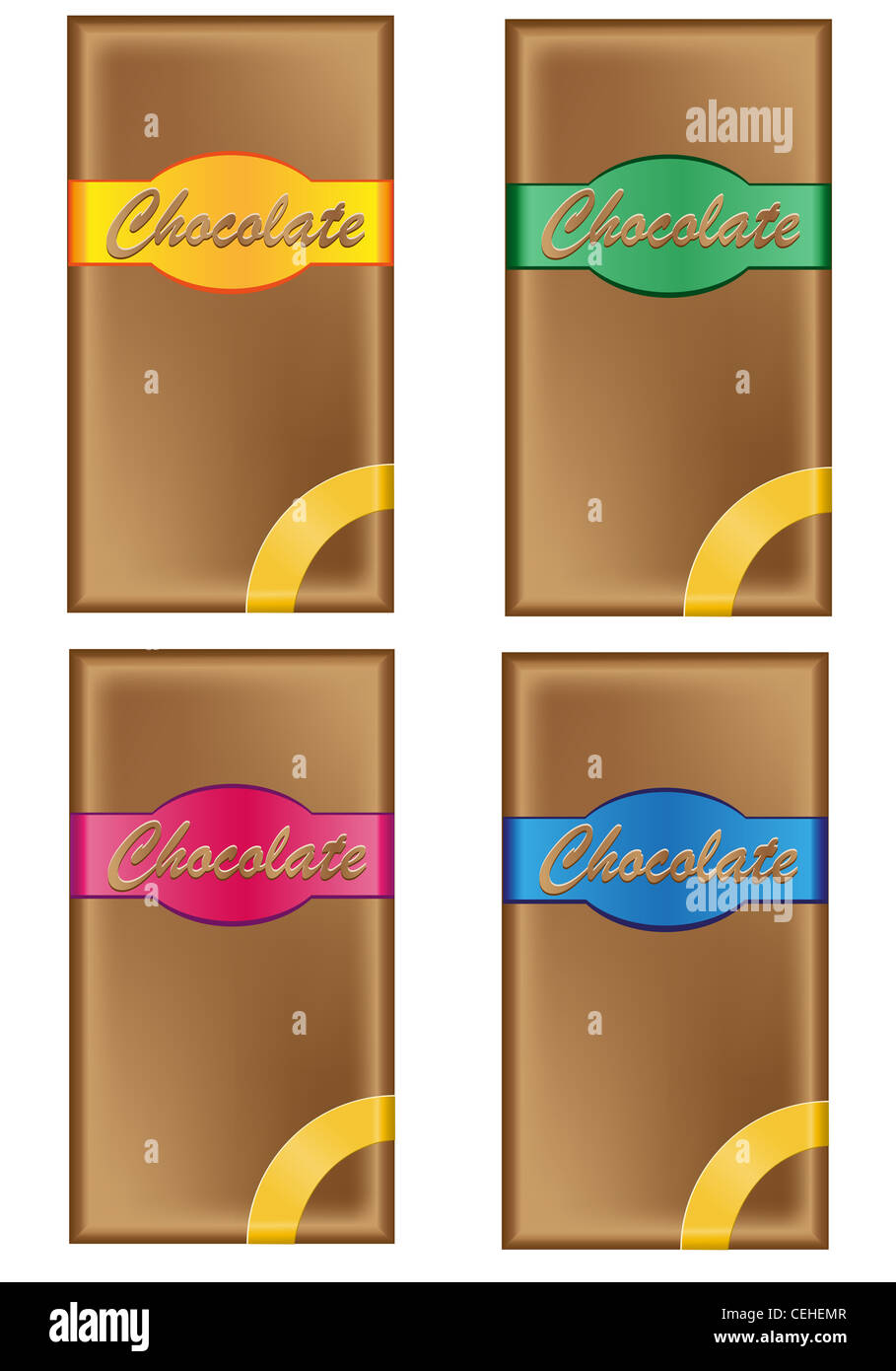 chocolate in packing with coloured labels illustration isolated on ...