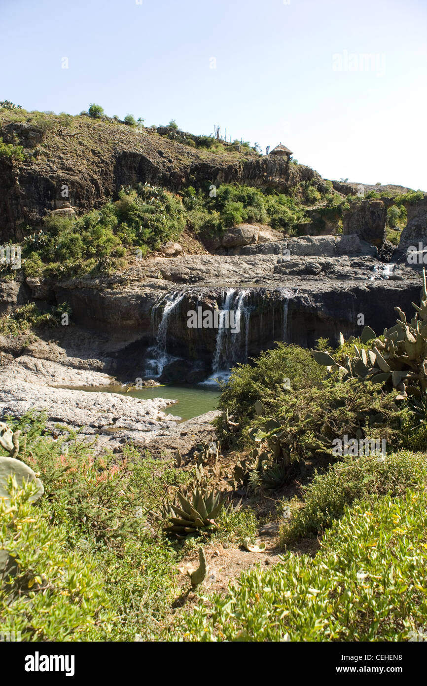 Waterfall on top of the African Rift Valley near Debre Libanos in ...