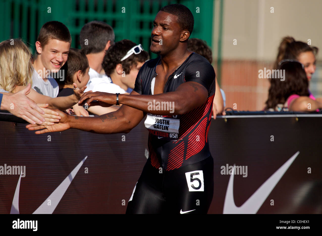 American sprinter justin gatlin celebrates hi-res stock photography and ...