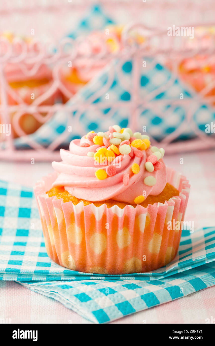 Close-up of delicious pink muffin. Studio shot Stock Photo - Alamy
