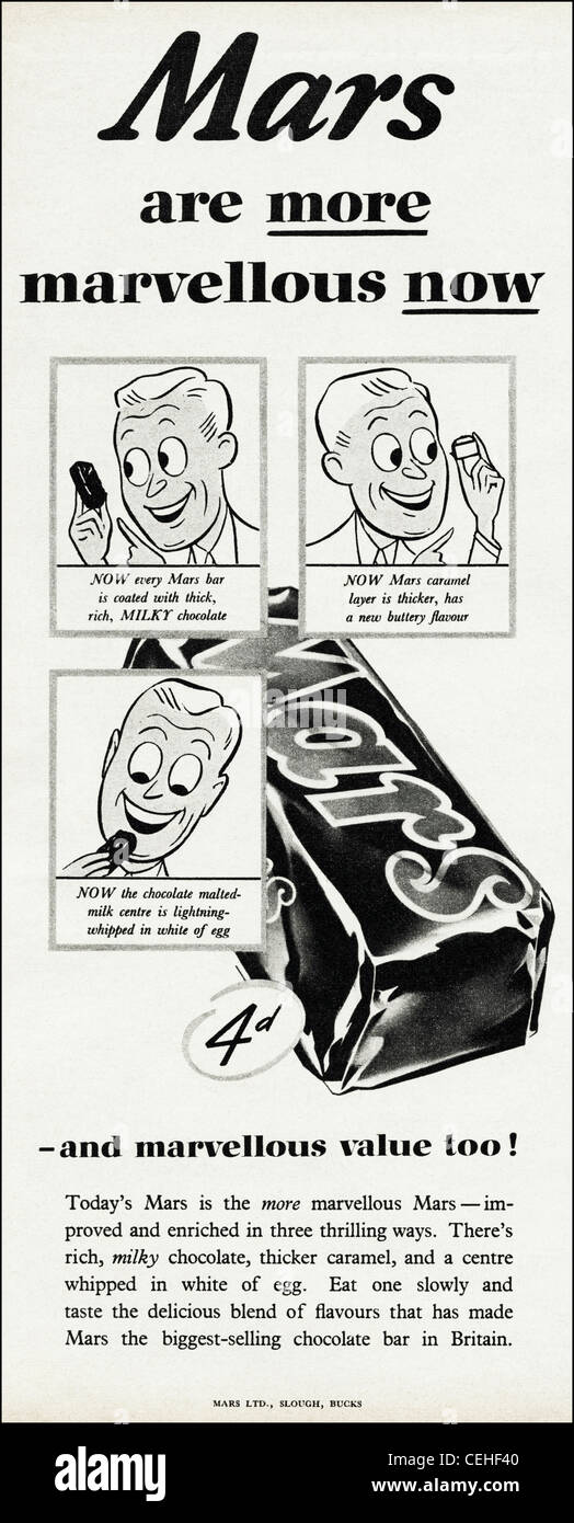 Original advertisement in 1940s era magazine advertising MARS BARS ...