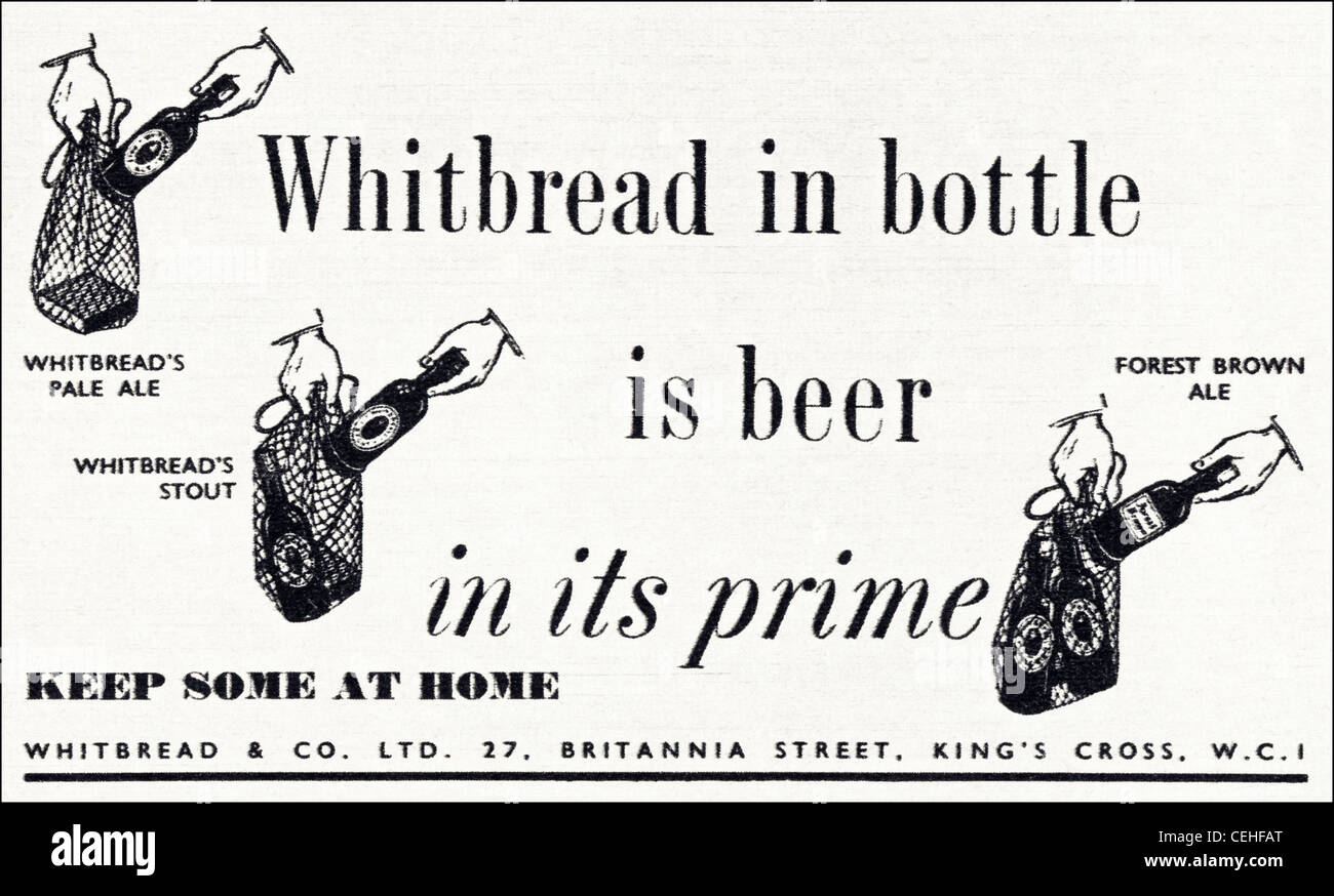 Original advertisement in 1940s era magazine advertising Whitbread take ...