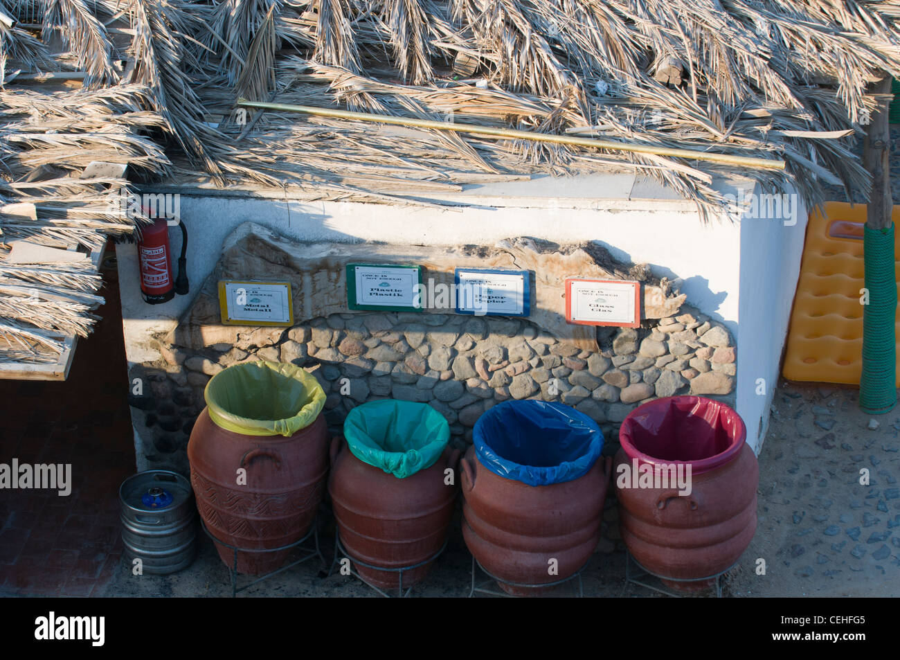 Garbage bins at tourist resort Stock Photo - Alamy