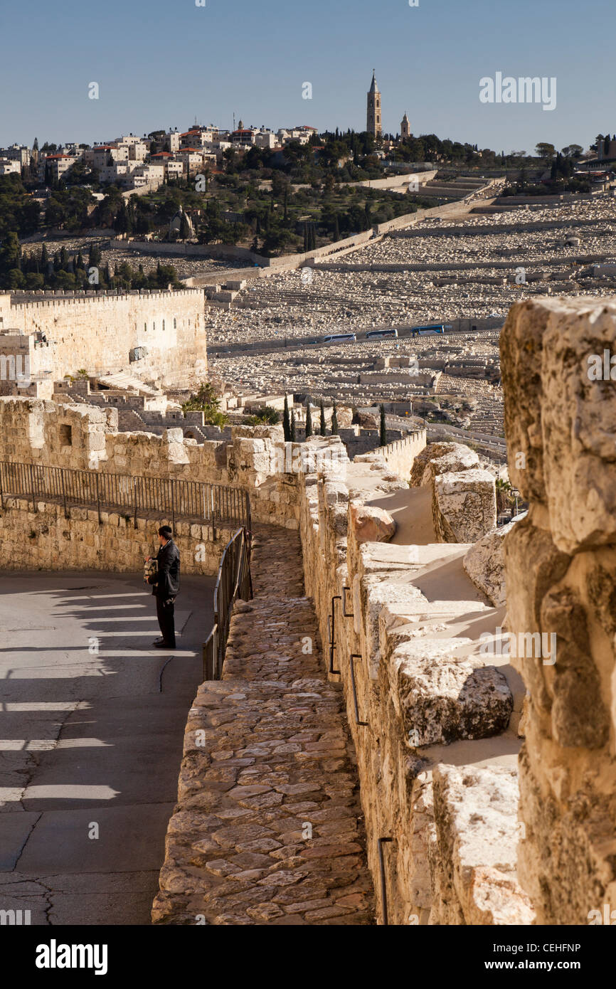 The Old City of Jerusalem in Israel, a view towards the Mount of Olives ...