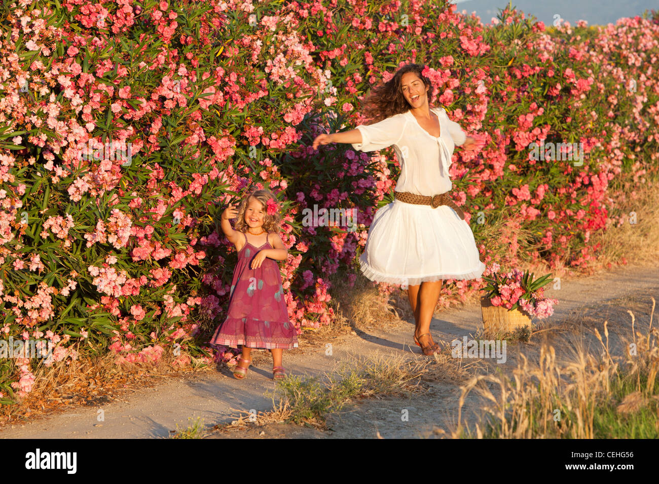 mother and daughter picking flowers in the field Stock Photo - Alamy