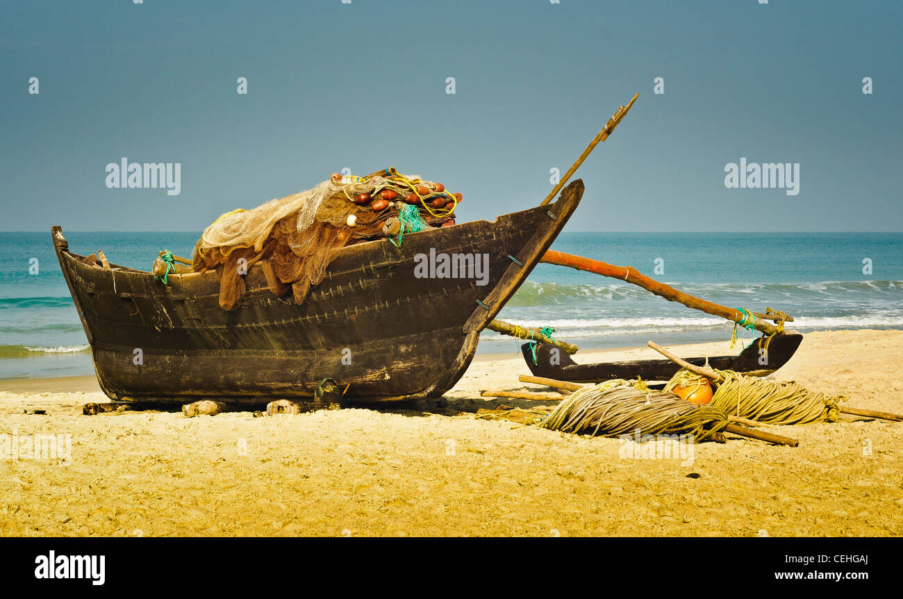 Traditional Fishing Boat on Varca beach, South Goa, India Stock Photo ...