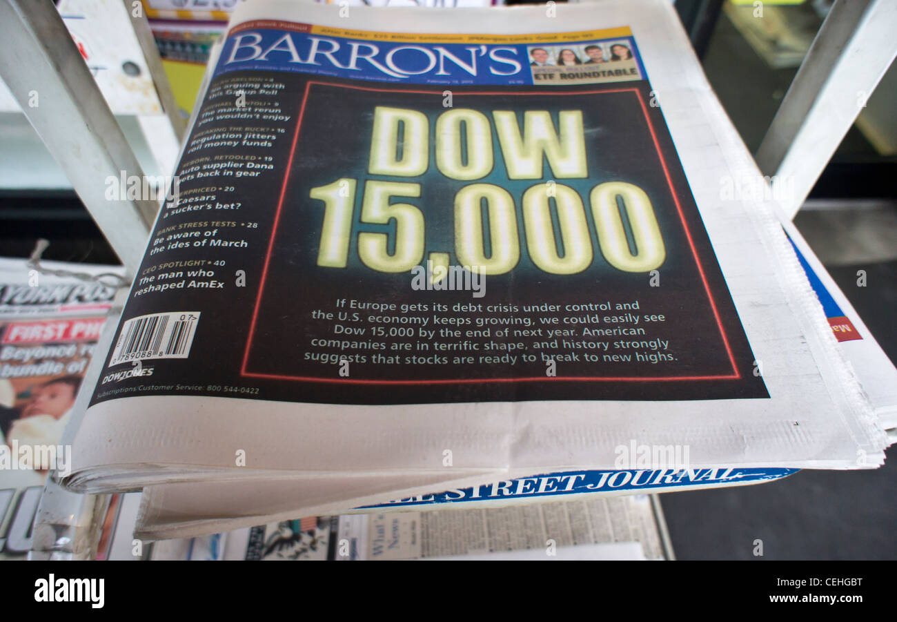 The cover of Barron's newspaper is seen on a newsstand in New York ...