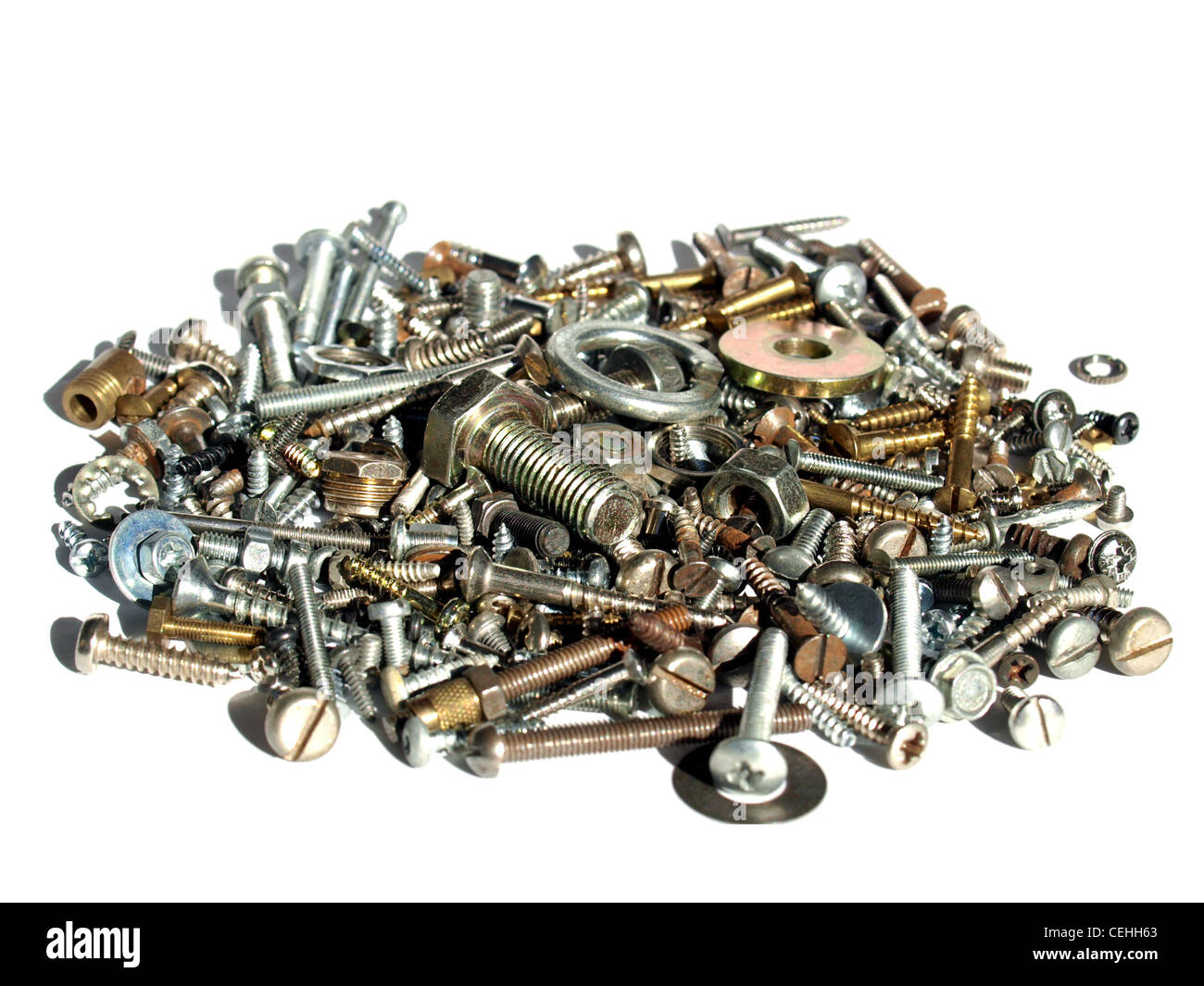 Industrial steel hardware bolts, nuts, screws isolated on white with ...