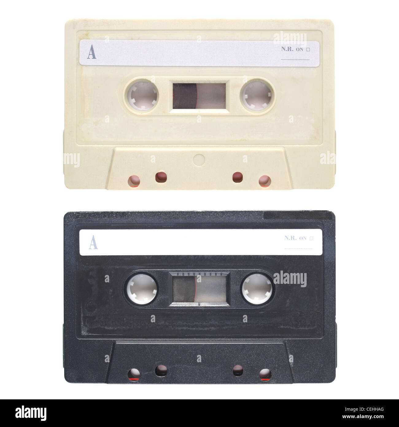 Magnetic tape cassette for audio music recording - isolated over white ...