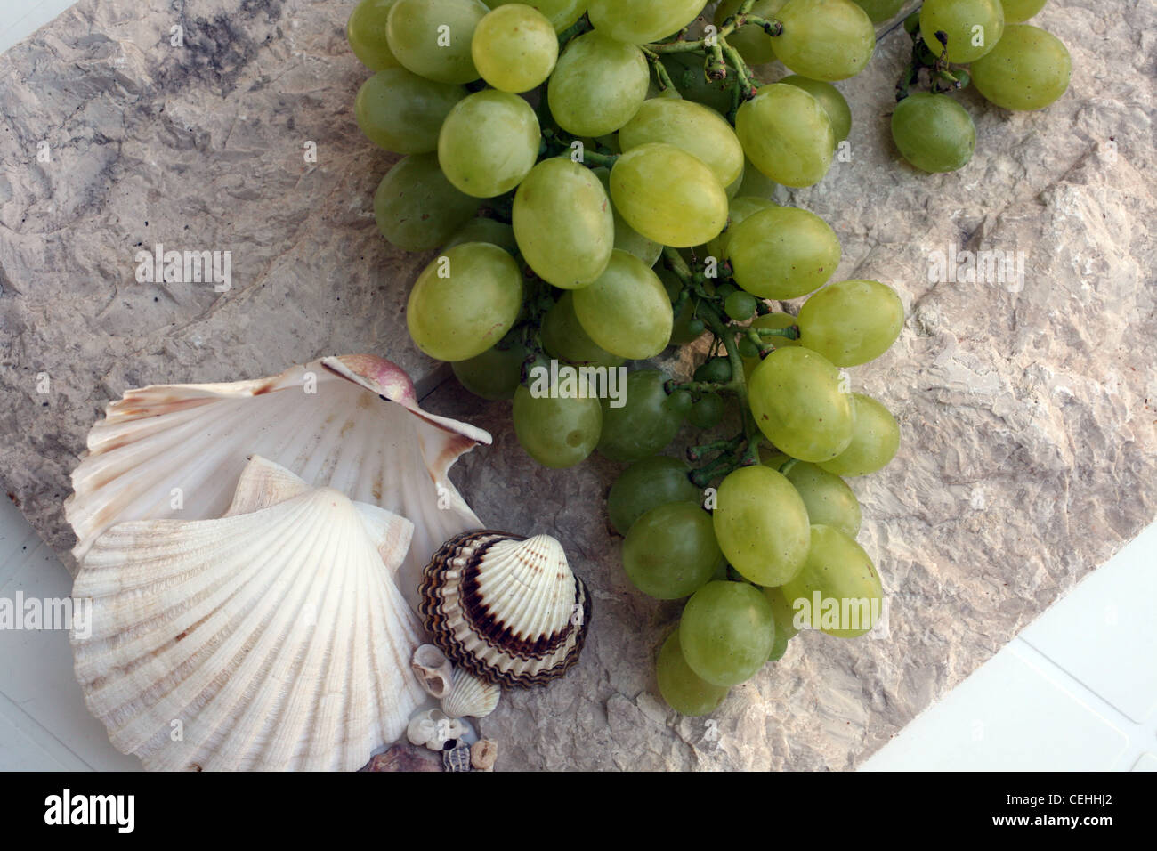 Mediterranean: grapes and shells Stock Photo - Alamy