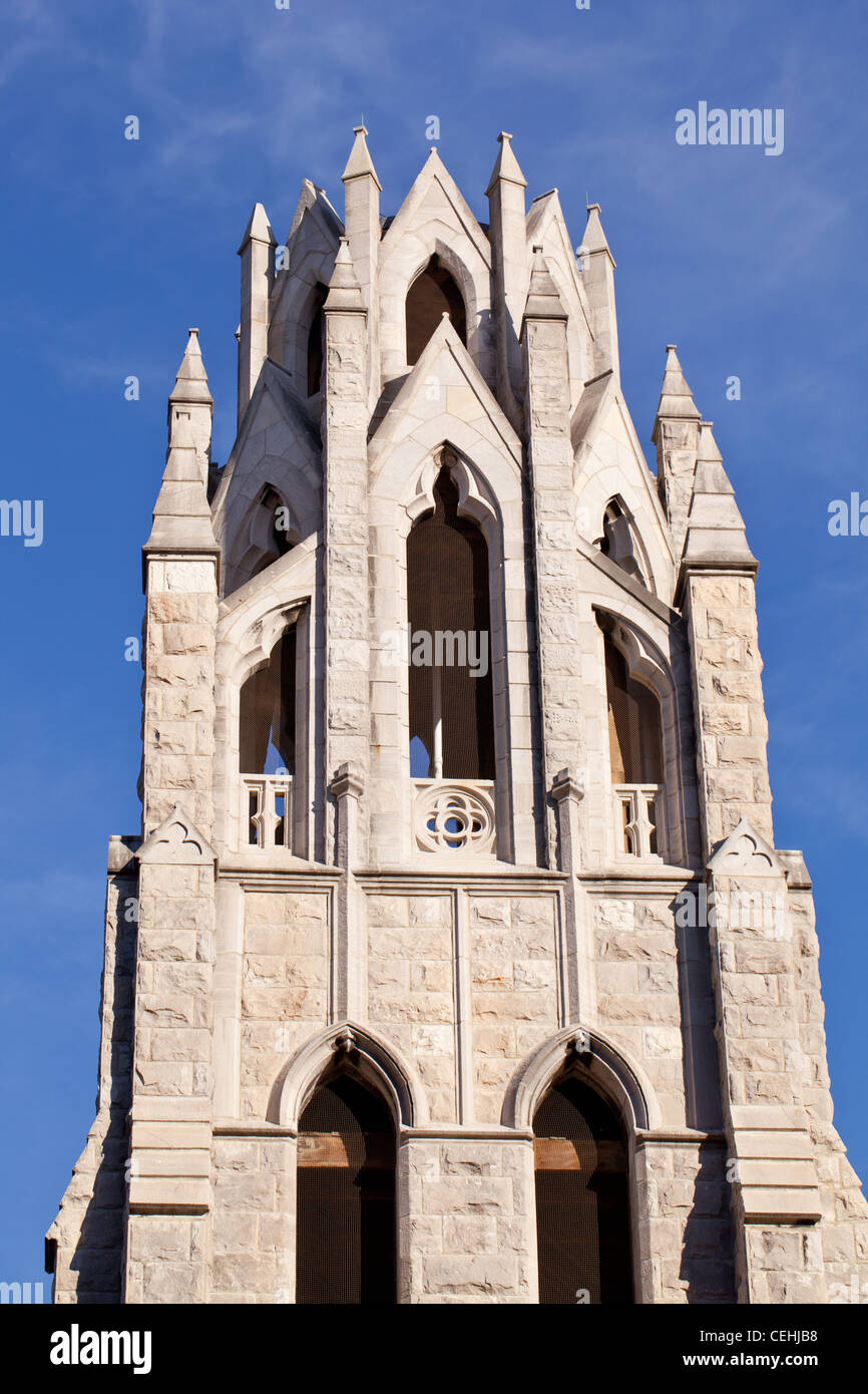 Ornate stone tower of St Augustine Catholic Church and School in ...