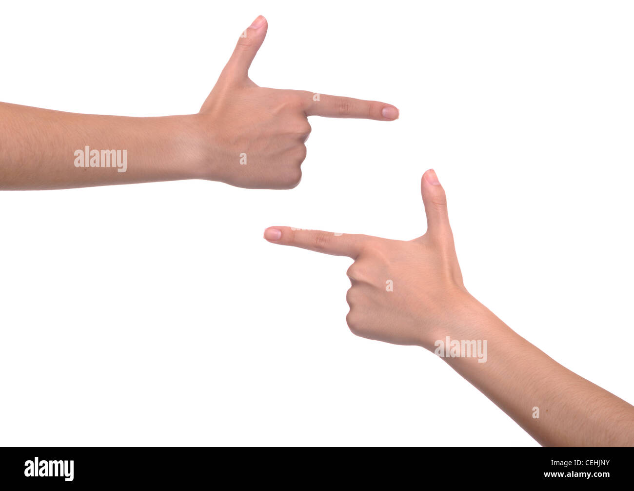 woman hand gun pointing isolated on white background Stock Photo - Alamy